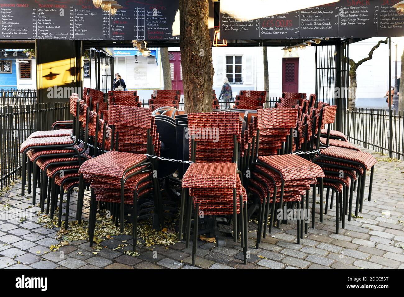Closed restaurant - Lock down on Montmartre - paris - France Stock ...