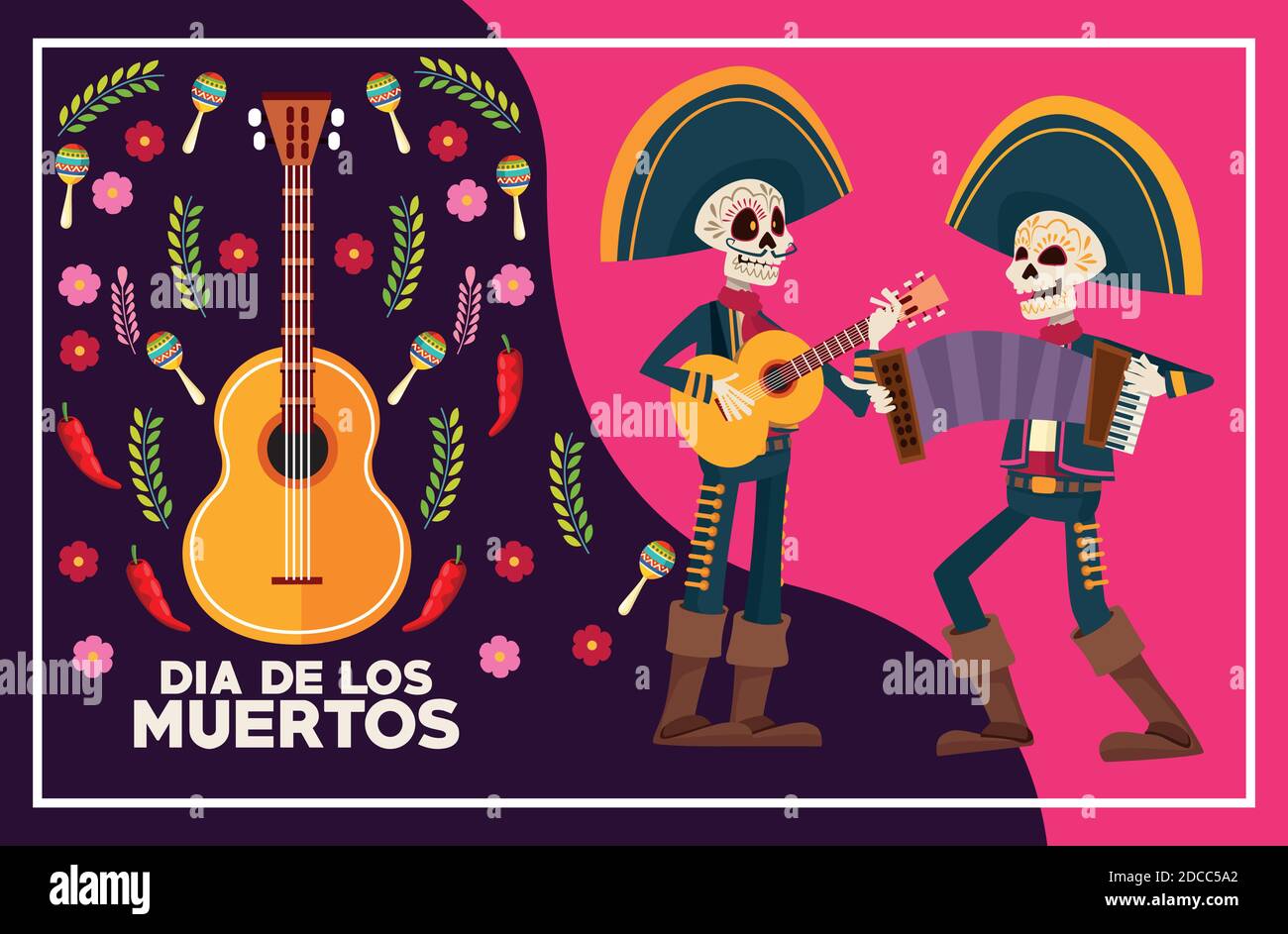dia de los muertos celebration card with skeletons mariachis playing ...