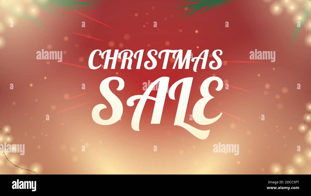 Christmas sale poster. Glowing garlands, beautiful background with ...