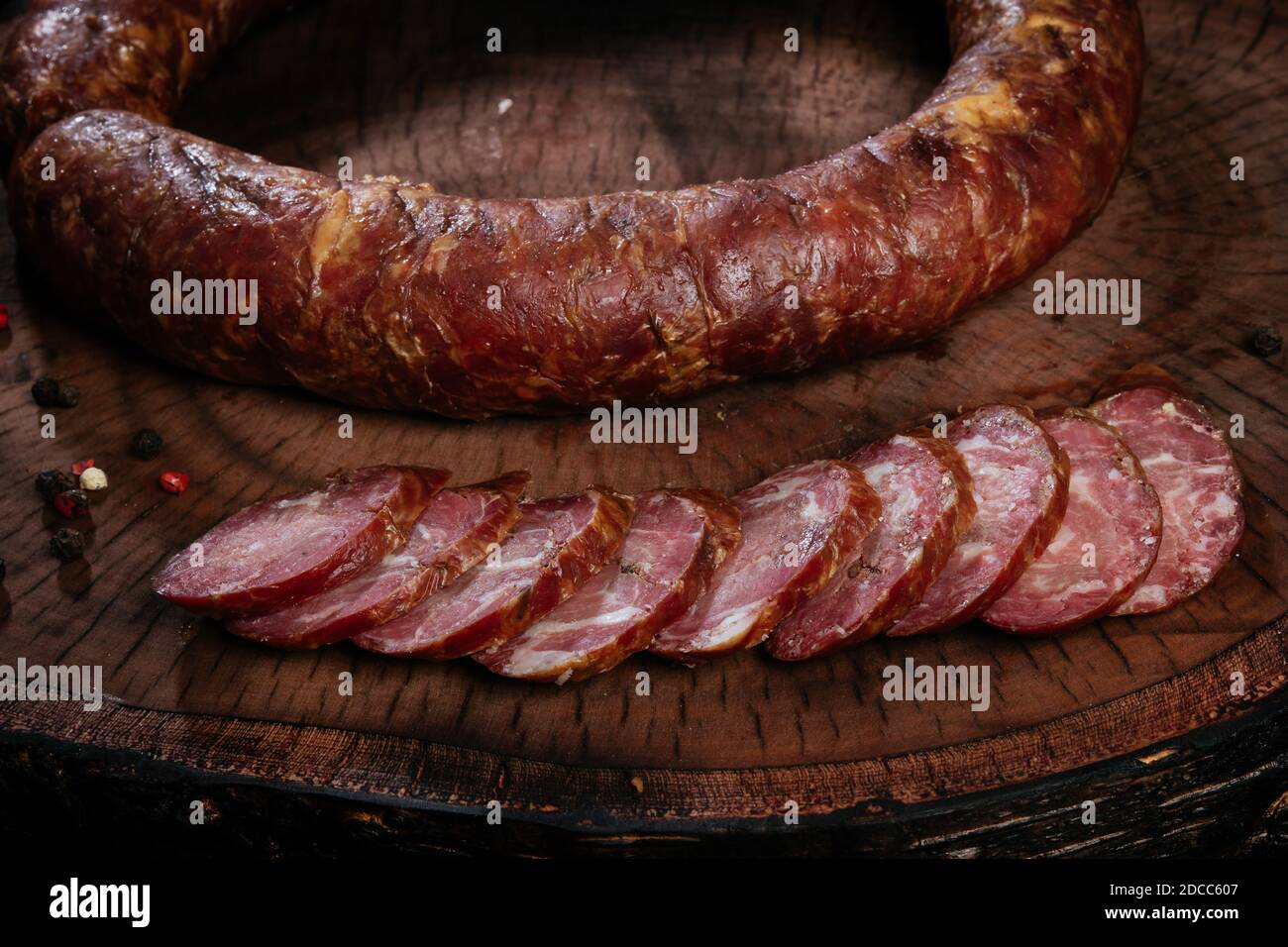 Homemade sausage, traditional cooking for the winter. Close up of ...