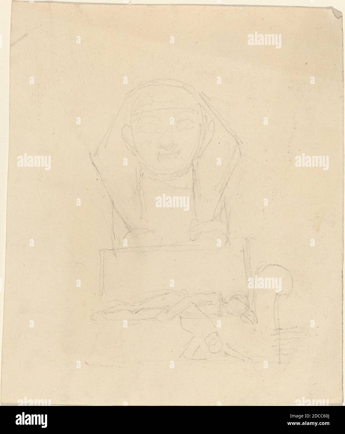 John Flaxman, (artist), British, 1755 - 1826, Sphinx with Reclining ...