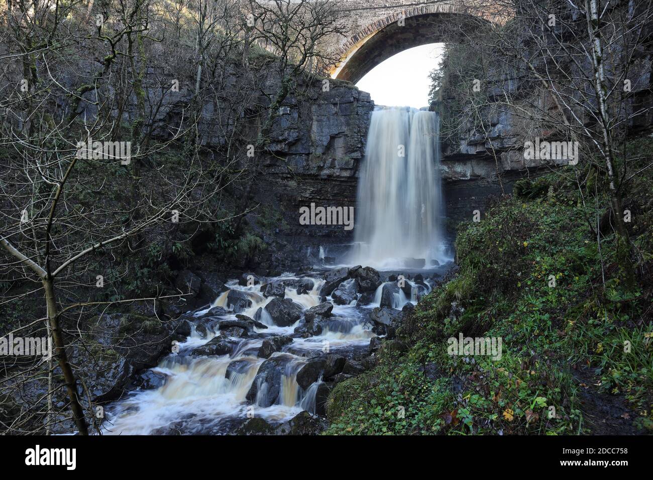 Ashgill Force with 3 People Visible Behind the Waterfall, North ...