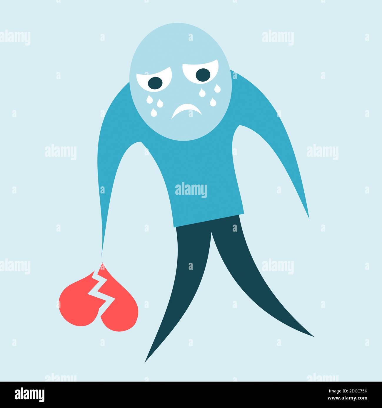 Simple vector illustration of character - Sad man cries and holds ...