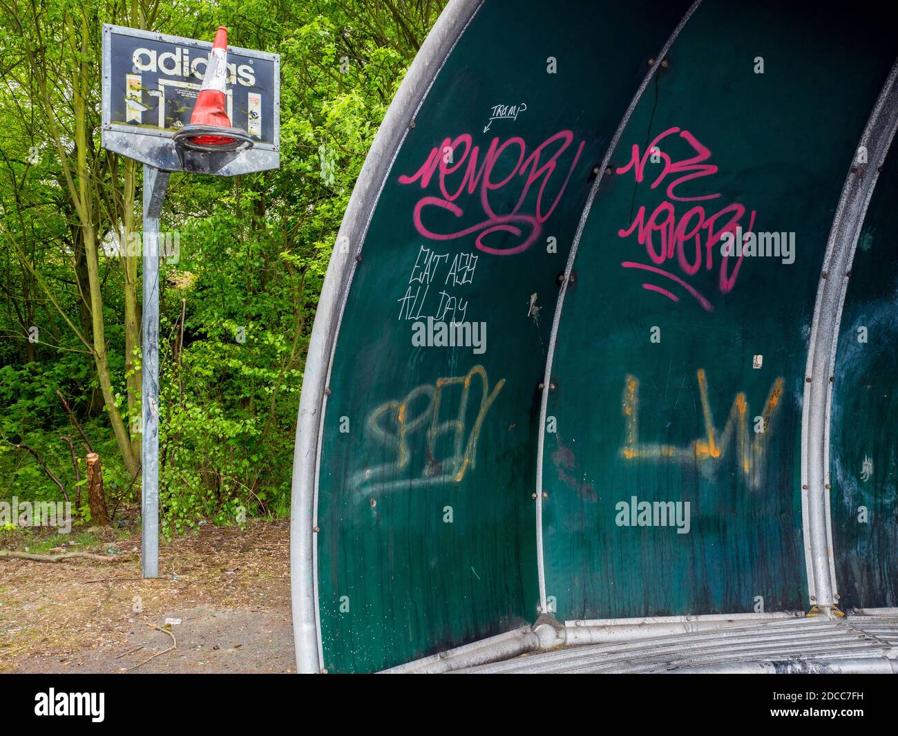 Grafitti in a park. Micklefield, West Yorkshire Stock Photo - Alamy