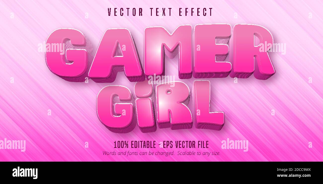 Gamer girl text, cartoon style editable text effect Stock Vector Image ...