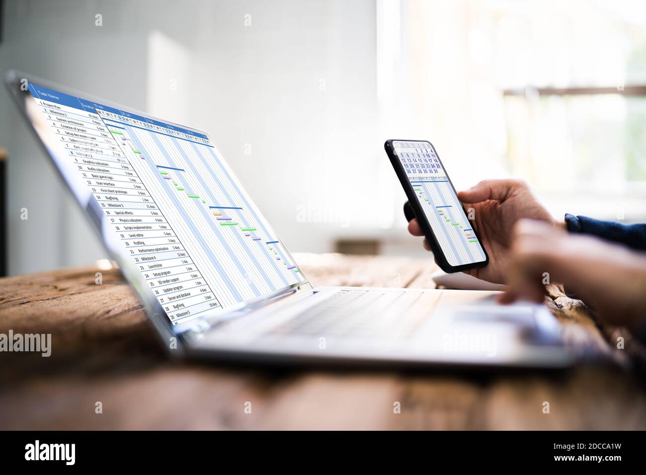 Business Laptop And Smartphone Digital Electronic Gantt Chart Stock ...