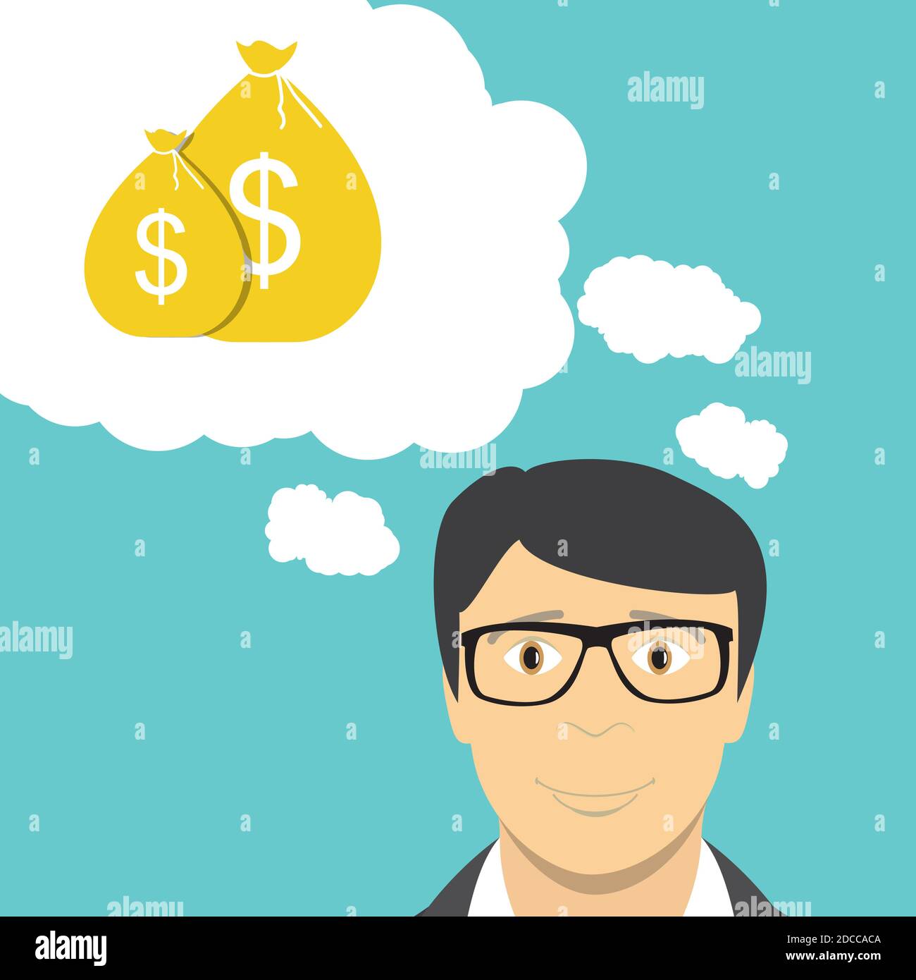 Man Businessman Thinks about Money. Flat Business Concept Illustration ...