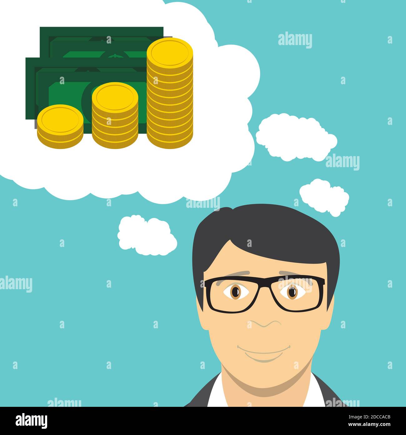 Man Businessman Thinks about Money. Flat Business Concept Illustration ...