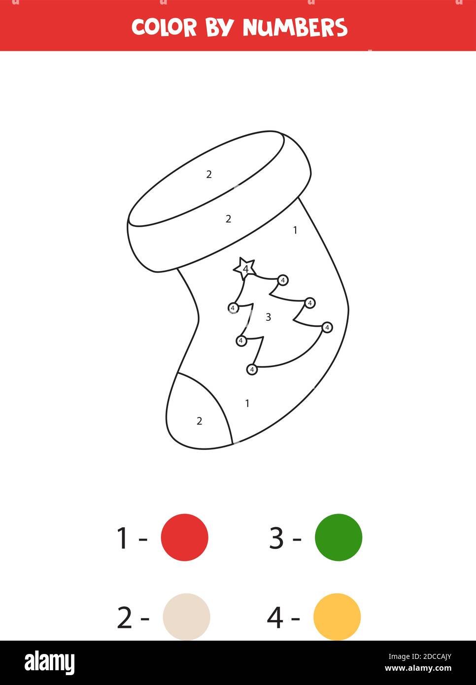 Coloring page with Christmas sock by numbers. Educational math game for ...
