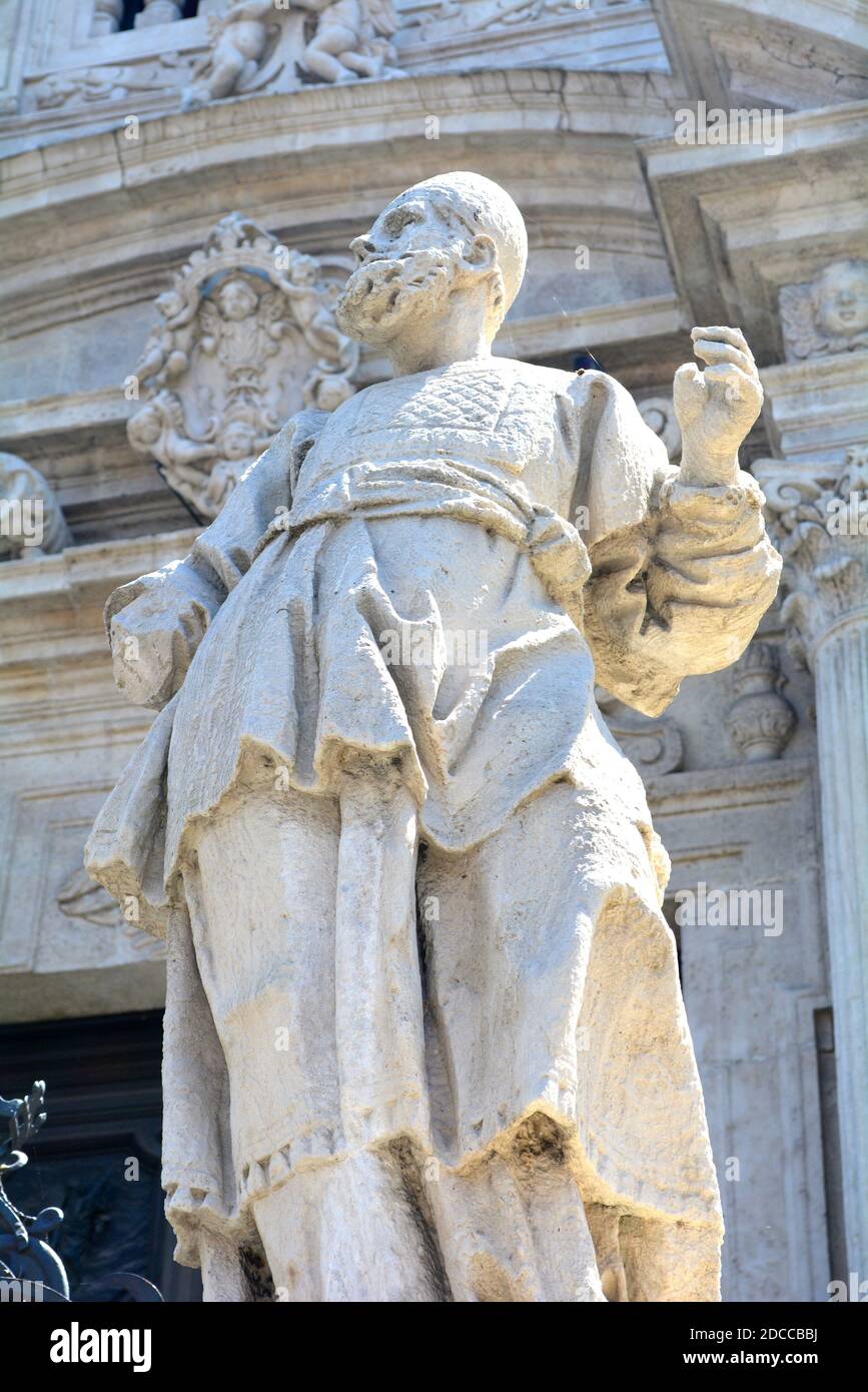 Statues in front of the cathedral in the Sicilian town of Acireale ...