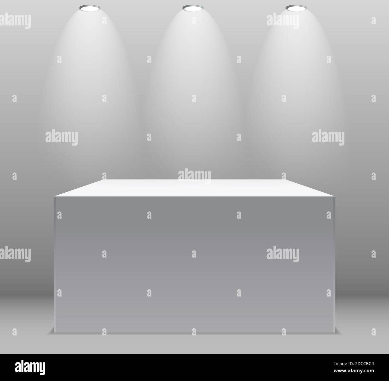 Exhibition Concept, White Empty Box, Stand with Illumination on Gray ...