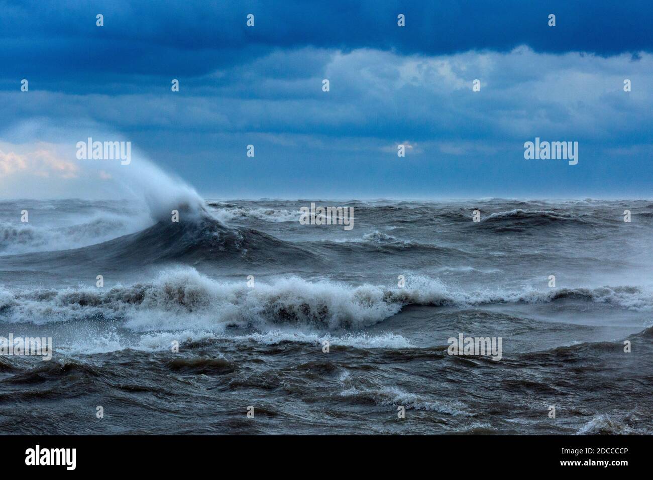 Extreme storm condition with high waves, Port Stanley Ontario Canada on ...