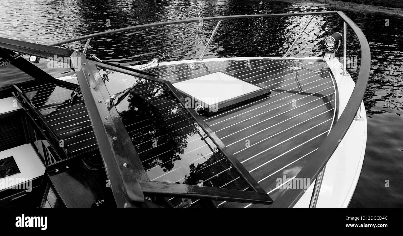 front of boat hull and deck on the river in the city Stock Photo - Alamy