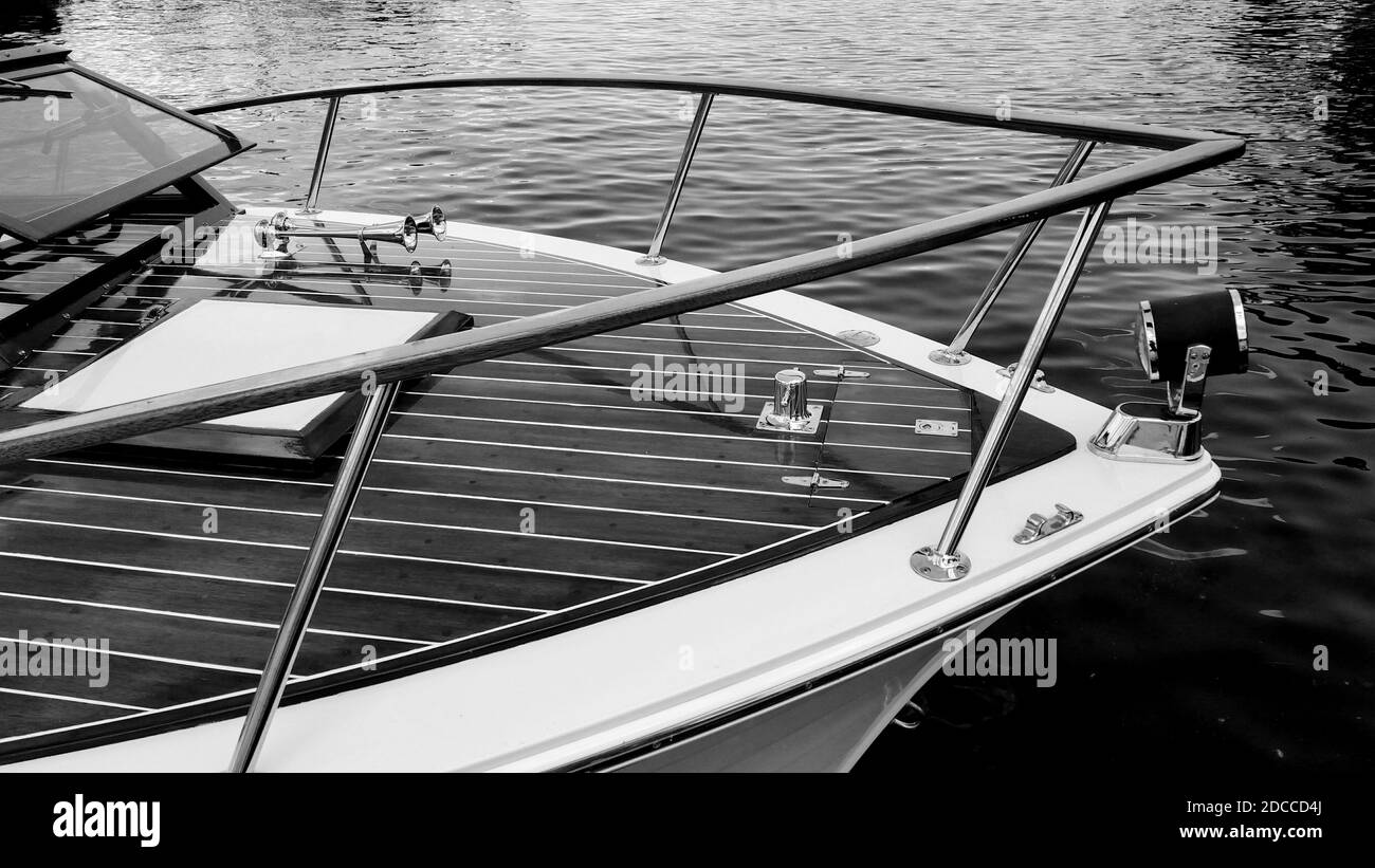 front of boat hull and deck on the river in the city Stock Photo - Alamy