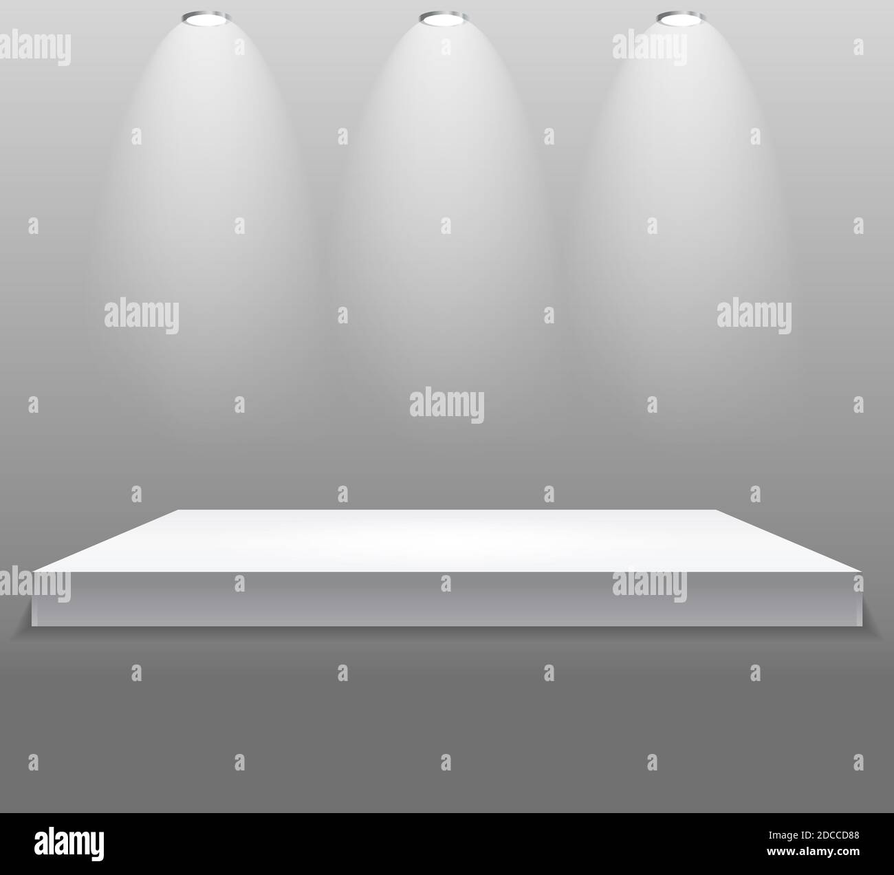 Exhibition Concept, White Empty Shelf Stand with Illumination on Gray ...