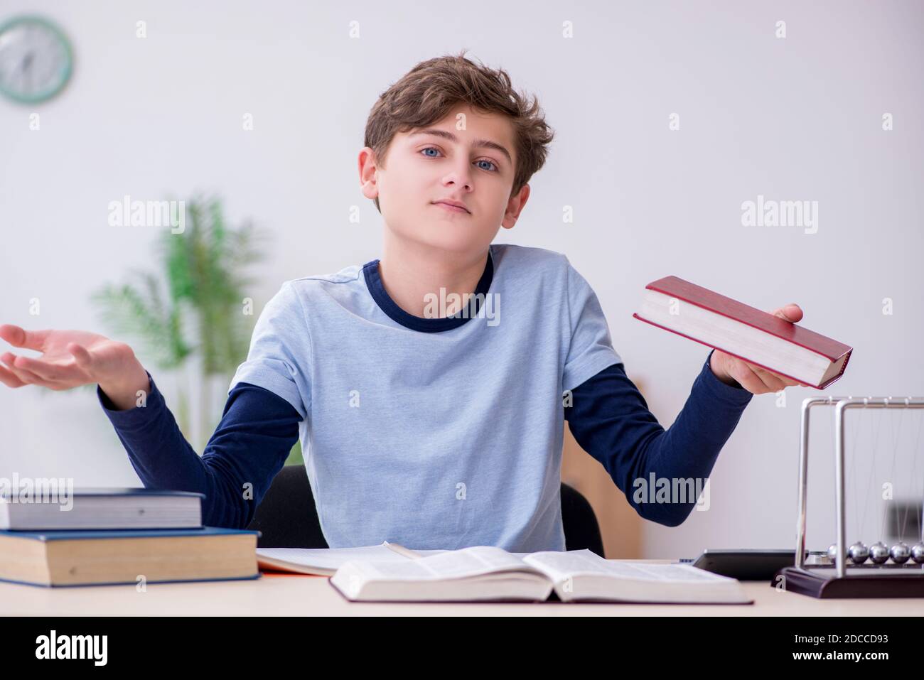 Boy studying physics at home Stock Photo - Alamy