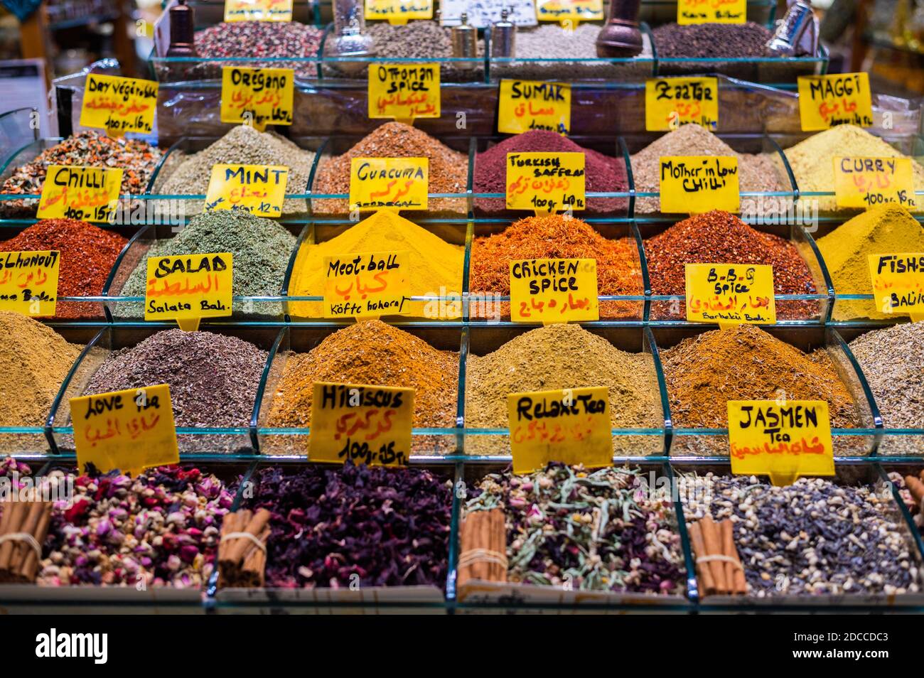 Different colorful spices on display in Grand Bazaar, Istanbul, Turkey ...