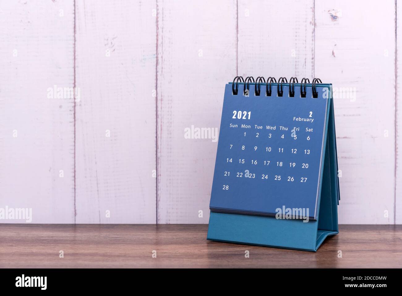 Month of February 2021calendar blue color, rustic white color painted ...