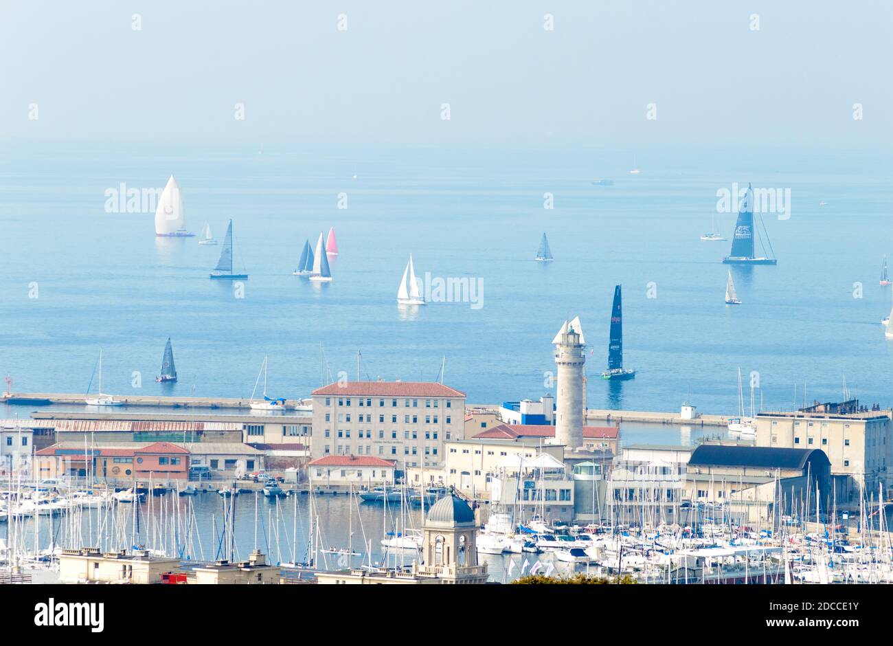 Aerial view of the seafront of Trieste a nice city in Northern Italy ...