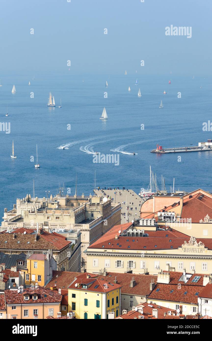 Aerial view of the seafront of Trieste a nice city in Northern Italy ...