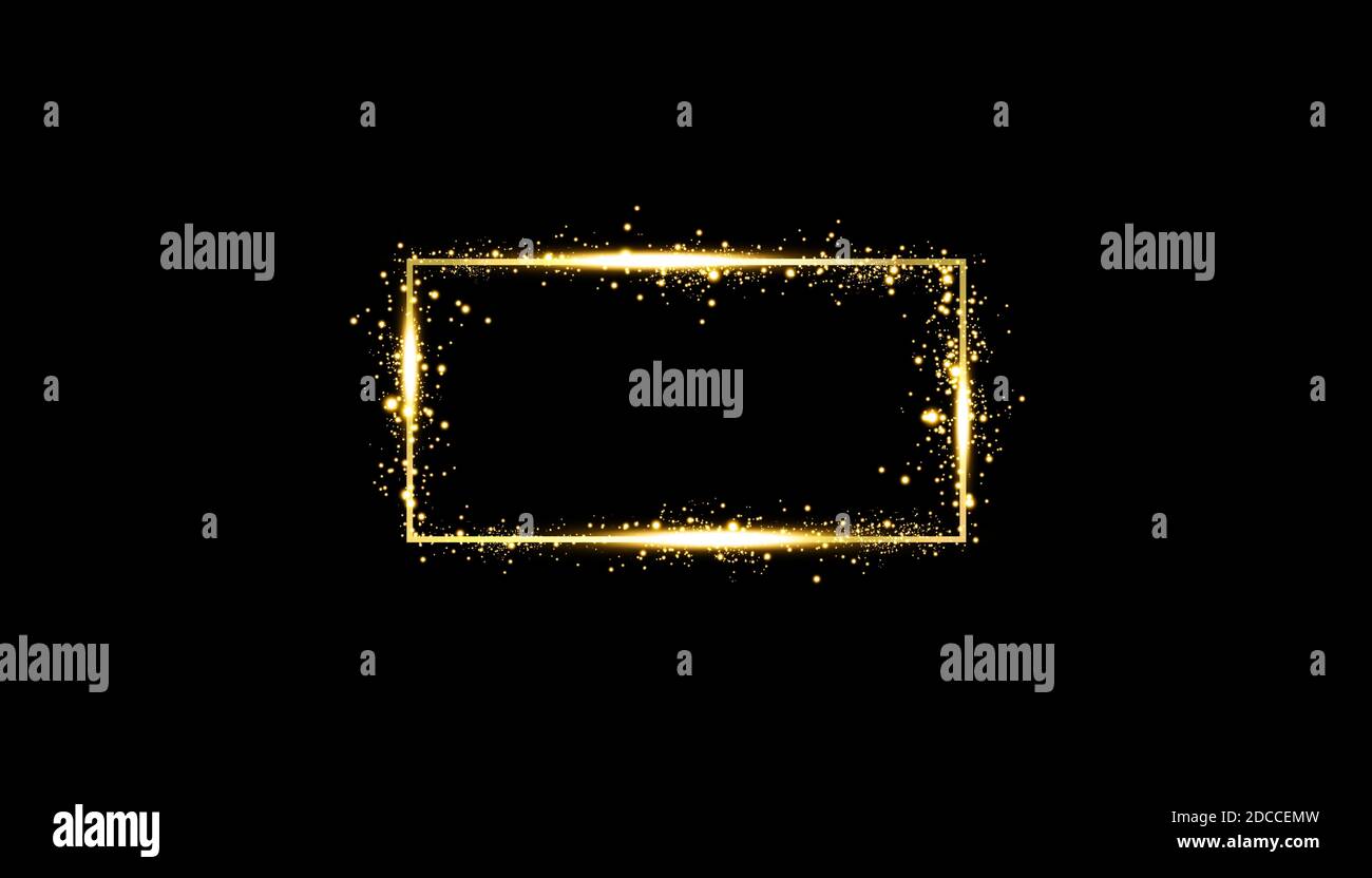 Golden frame with lights effects. Shining rectangle banner. Isolated on ...