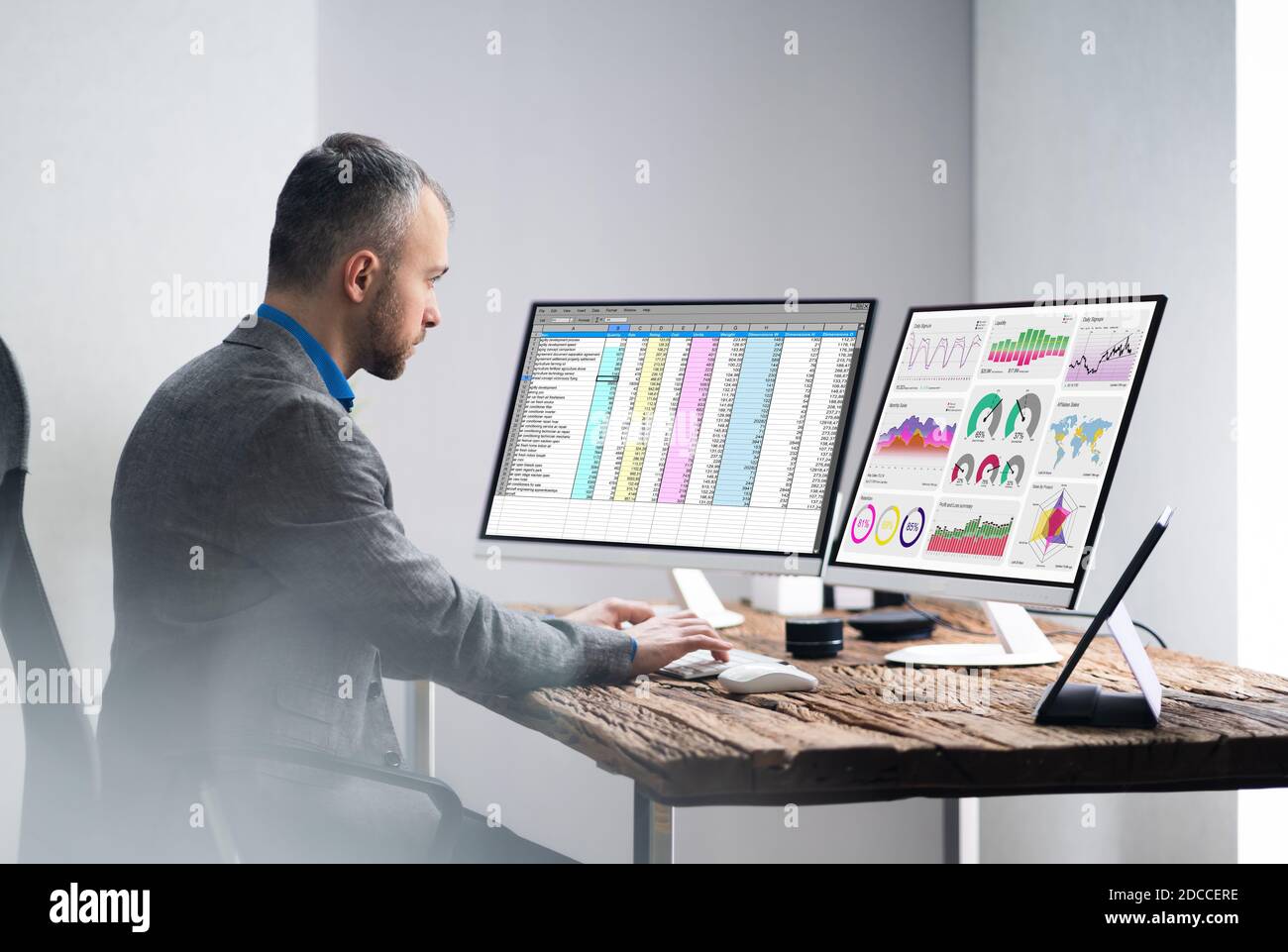 Financial Analyst Working With KPI Data On Computer Screen Stock Photo ...