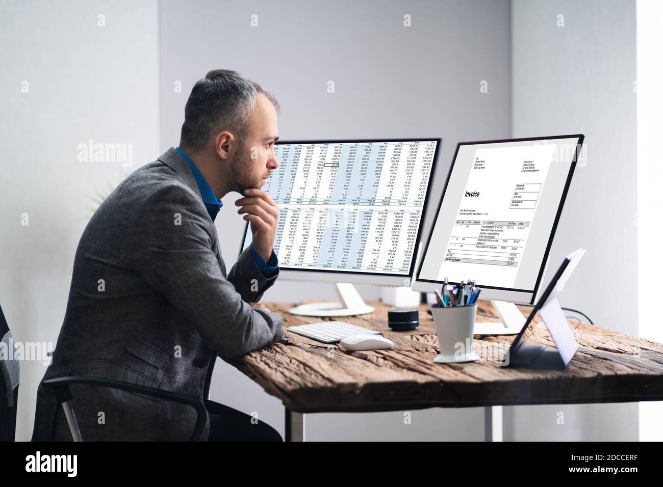 Electronic Invoice Online Calculator On Desktop Computer Stock Photo ...