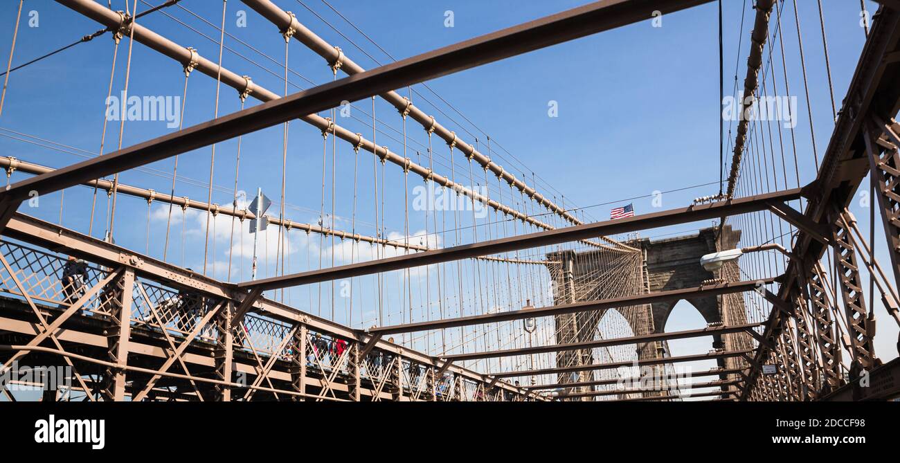 Brooklyn Bridge is a hybrid cable-stayed suspension bridge in New York ...