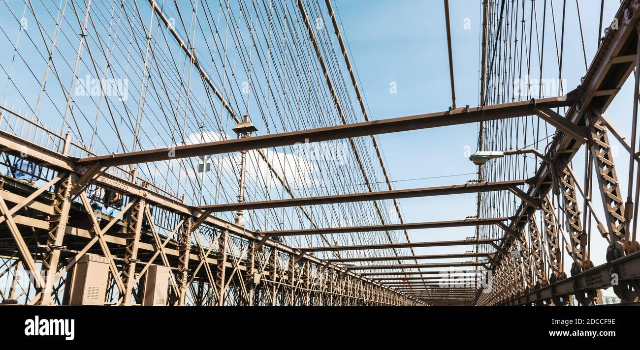 Brooklyn Bridge is a hybrid cable-stayed suspension bridge in New York ...
