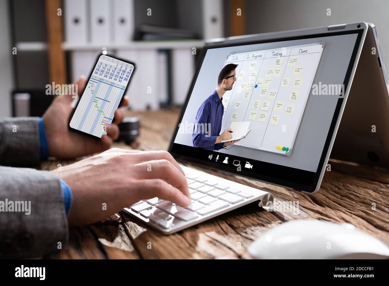 Online Virtual Video Conference Training On Laptop Computer Stock Photo ...