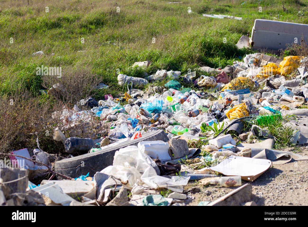 Anapa, Russia - 10.17.2020: pile of rubbish on the side of the road ...