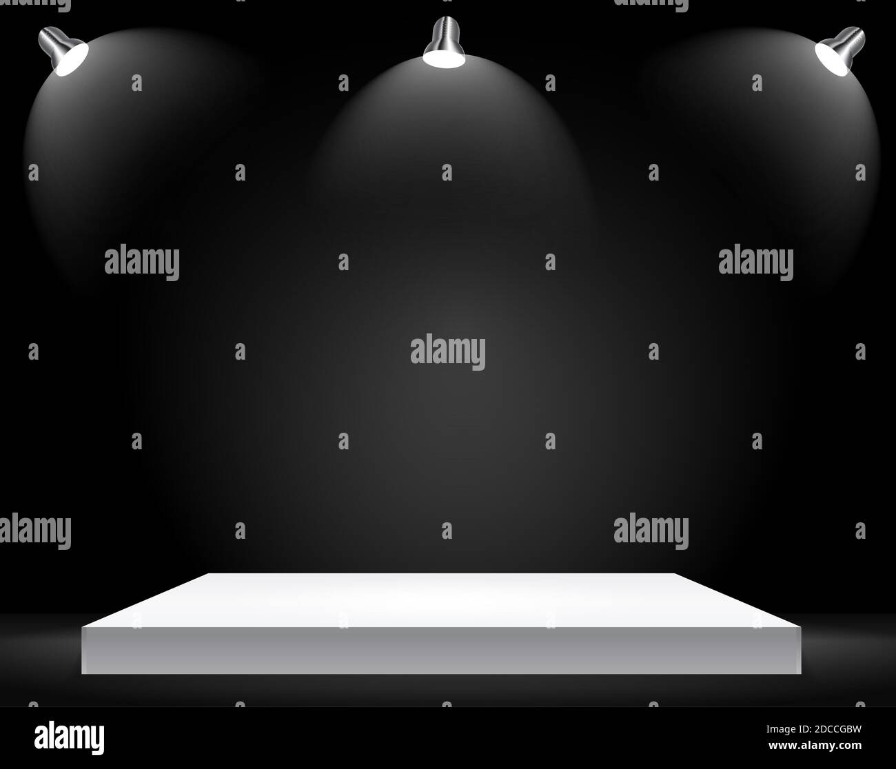 Exhibition Concept, White Empty Shelf Stand with Illumination on Gray ...