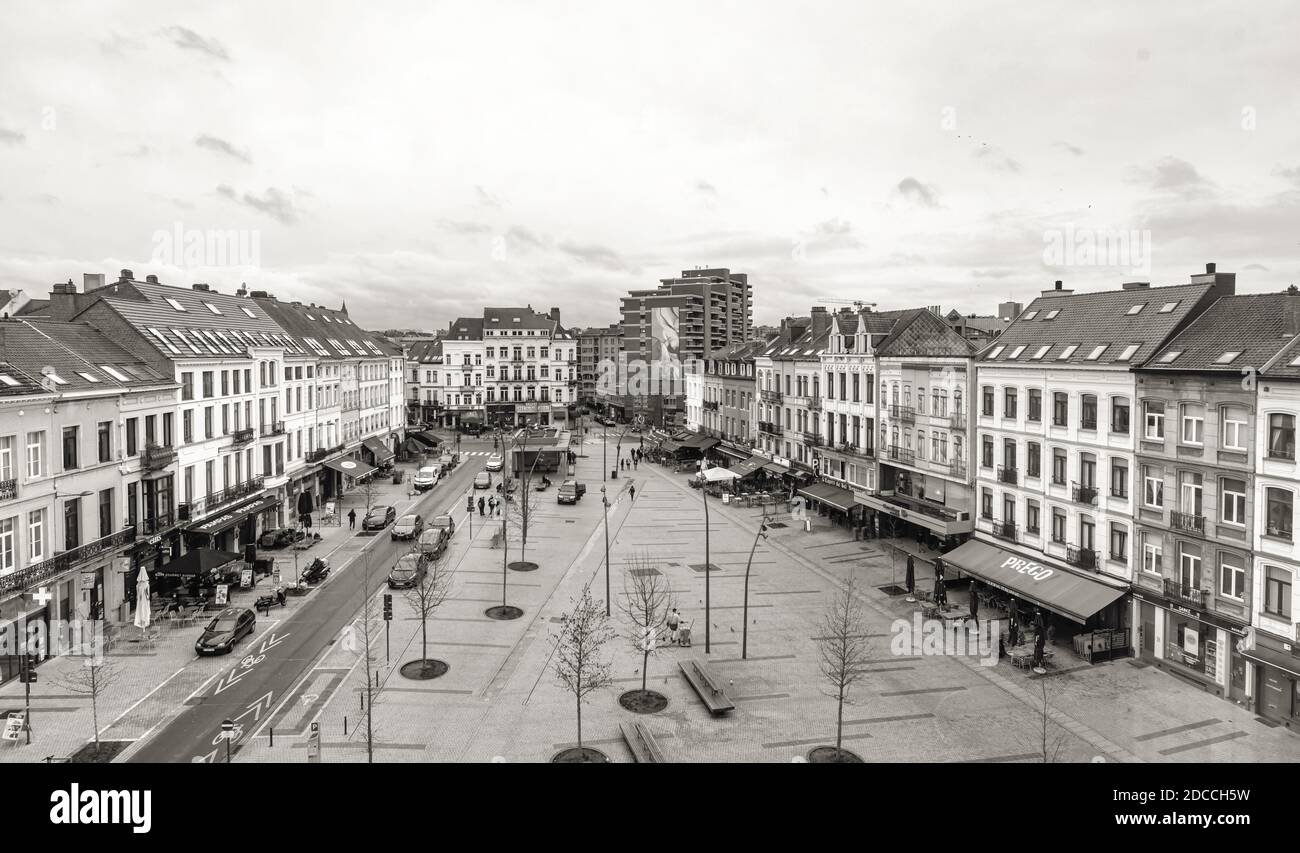 BRUSSELS, BELGIUM - Jan 27, 2020: Place Jourdan in Brussels, Belgium ...