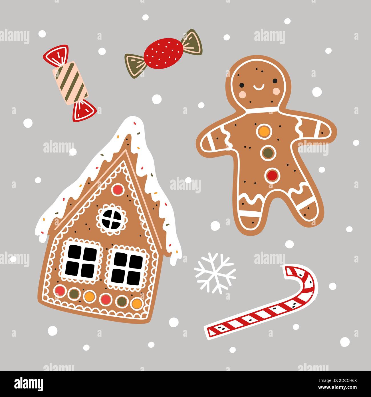 Christmas vector illustration. Gingerbread house, gingerbread man ...