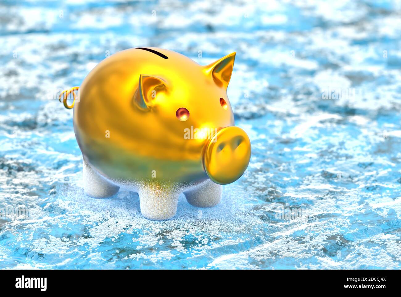 Frozen piggy bank standing on ice Stock Photo - Alamy