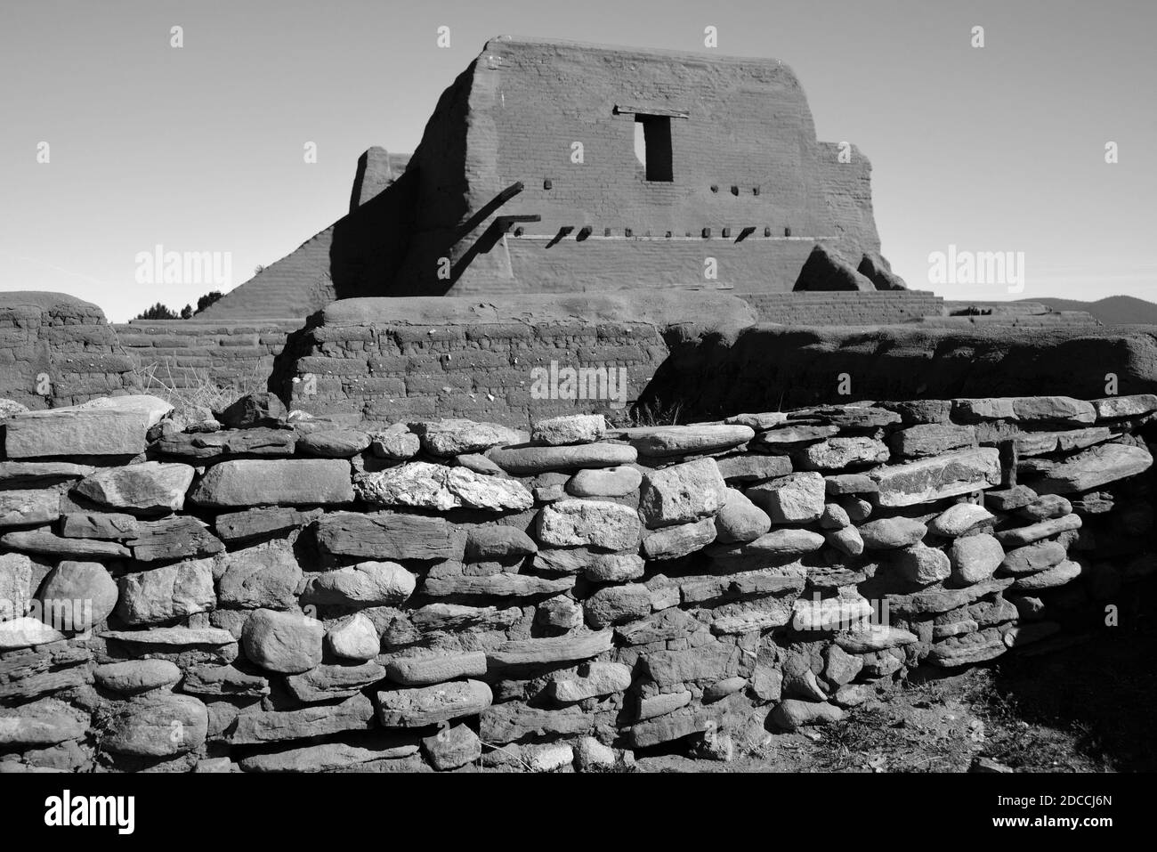 The adobe ruins of a 17th century Spanish mission church at Pecos ...