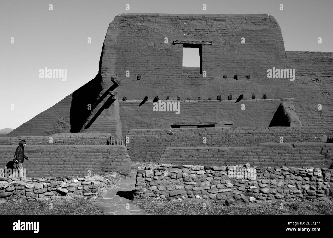 The adobe ruins of a 17th century Spanish mission church at Pecos ...