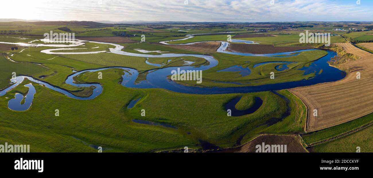 Aerial view of Oxbow formations on the River Clyde, South Lanarkshire ...