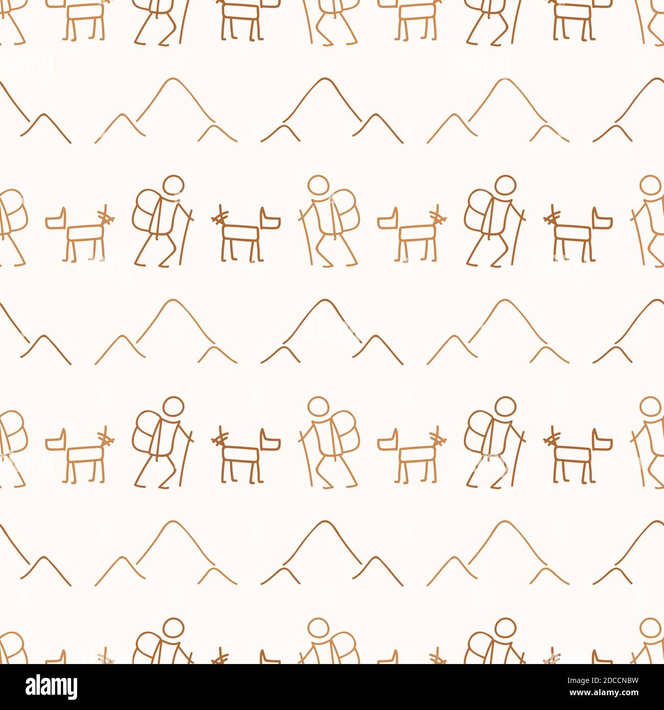 Seamless background stick figure and dog hiking neutral pattern ...