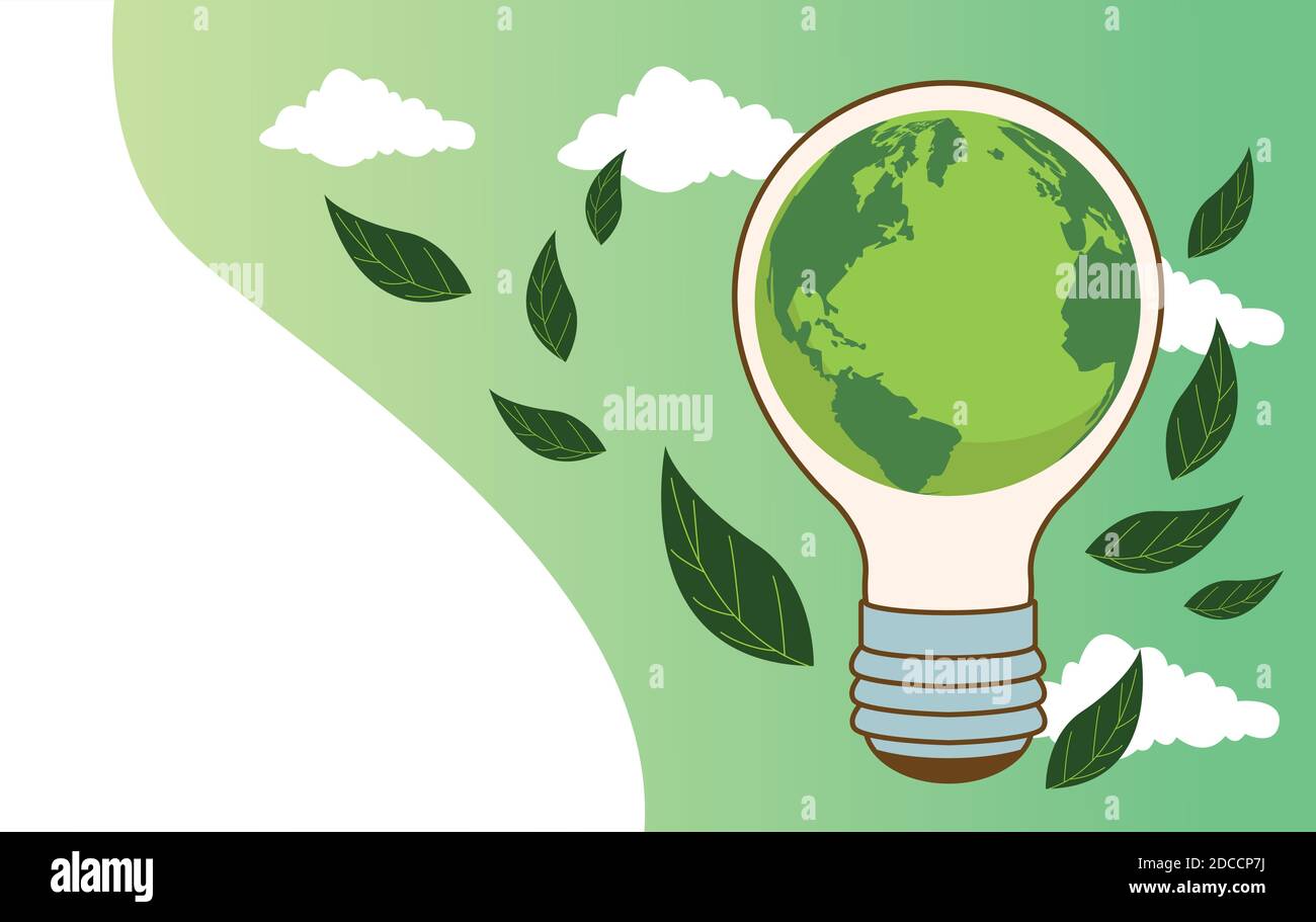 save the world environmental poster with earth planet in bulb and leafs ...