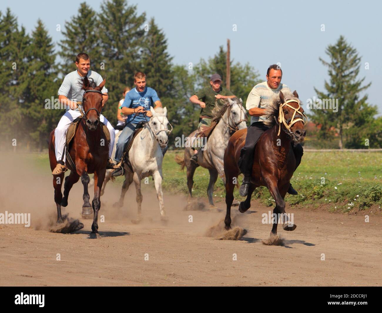 Russian horse riders compete in a competition at an Novotomnokovo ...