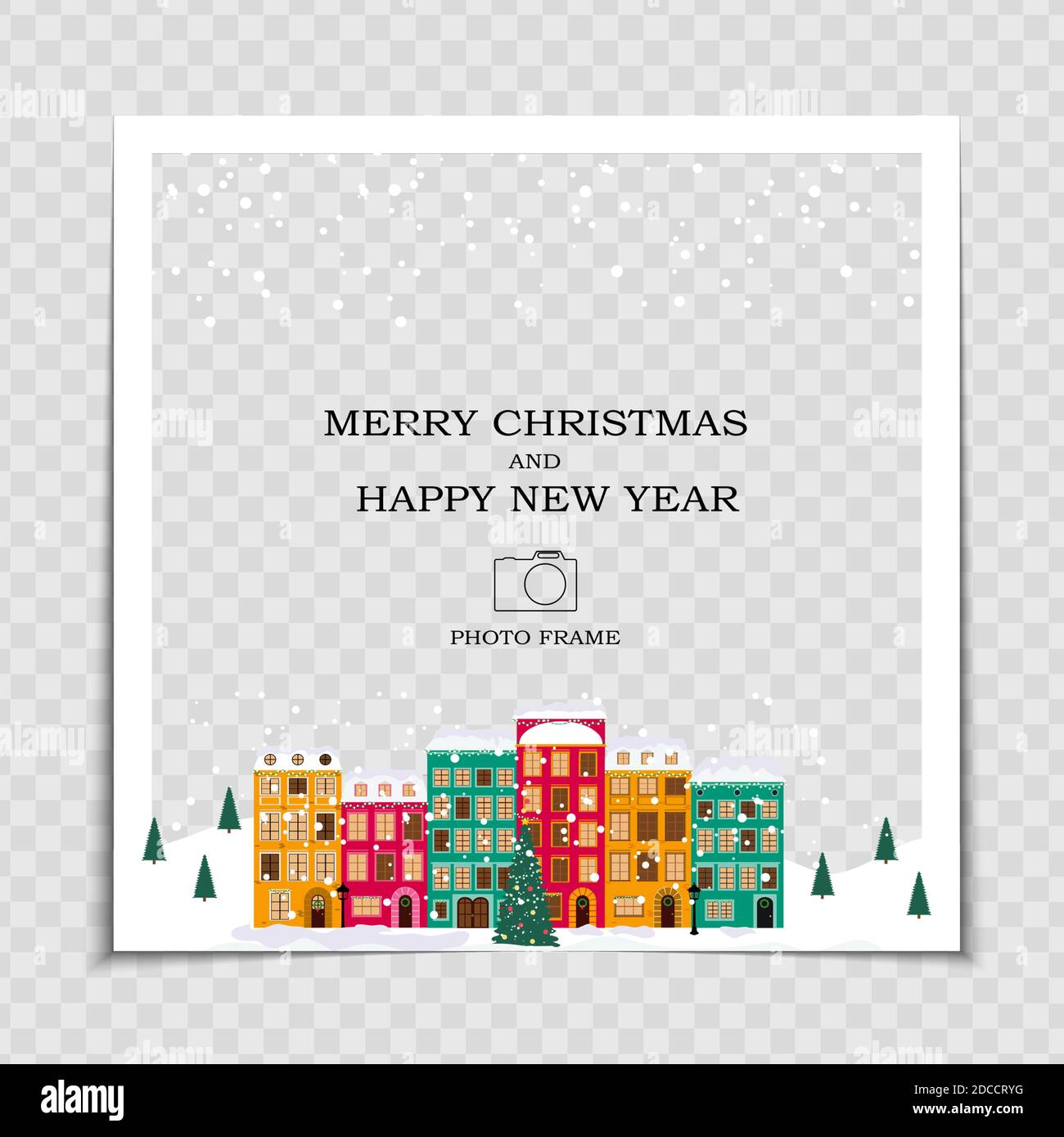 Merry Christmas and Happy New Year Photo Frame Template. Vector ...