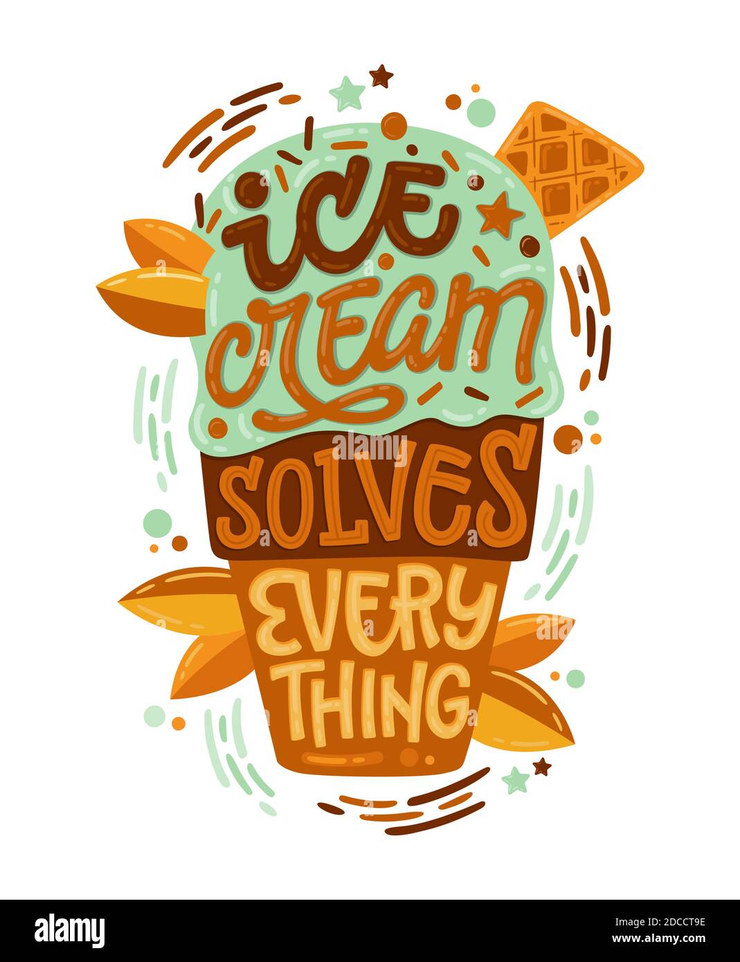 Ice cream solves everything - Colorfull illustration with ice cream ...