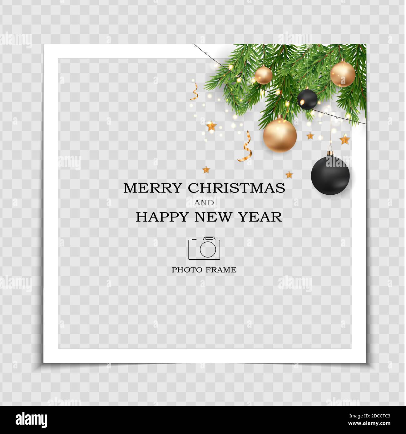 Merry Christmas and Happy New Year Photo Frame Template. Vector ...