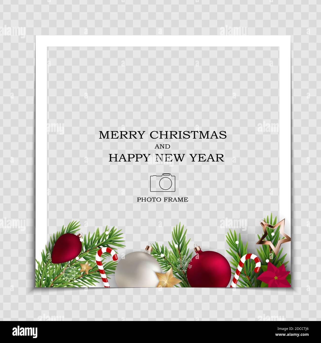 Merry Christmas and Happy New Year Photo Frame Template. Vector ...