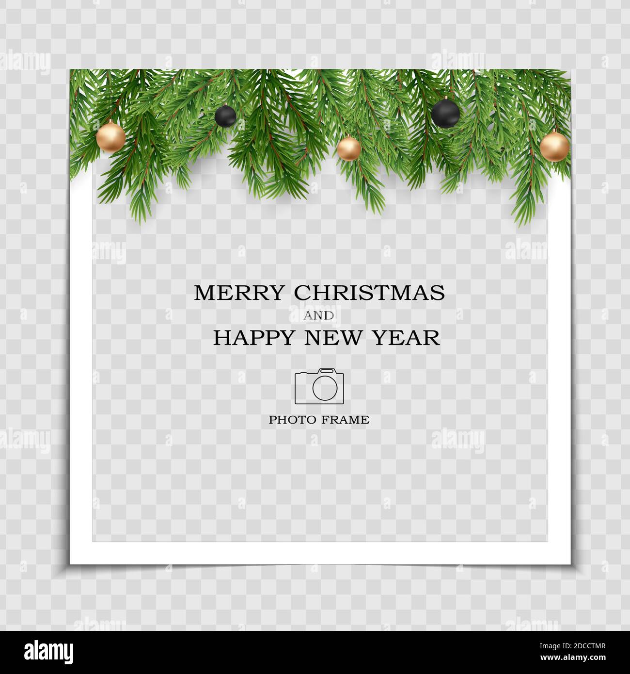 Merry Christmas and Happy New Year Photo Frame Template. Vector ...