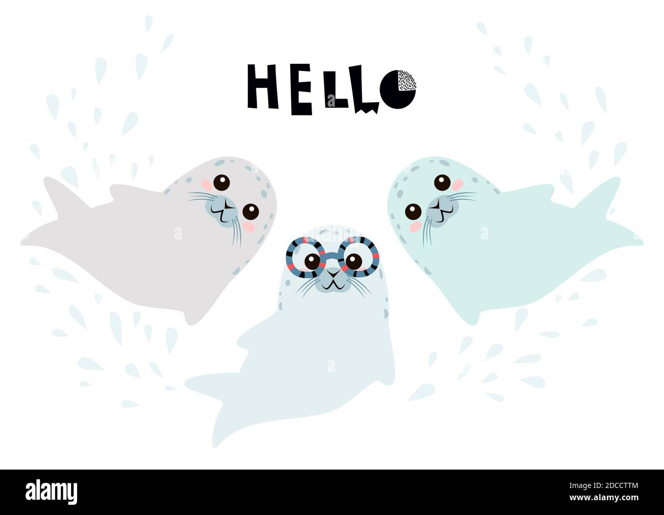 Cute cartoon seals with lettering . Childish print for nursery, kids ...