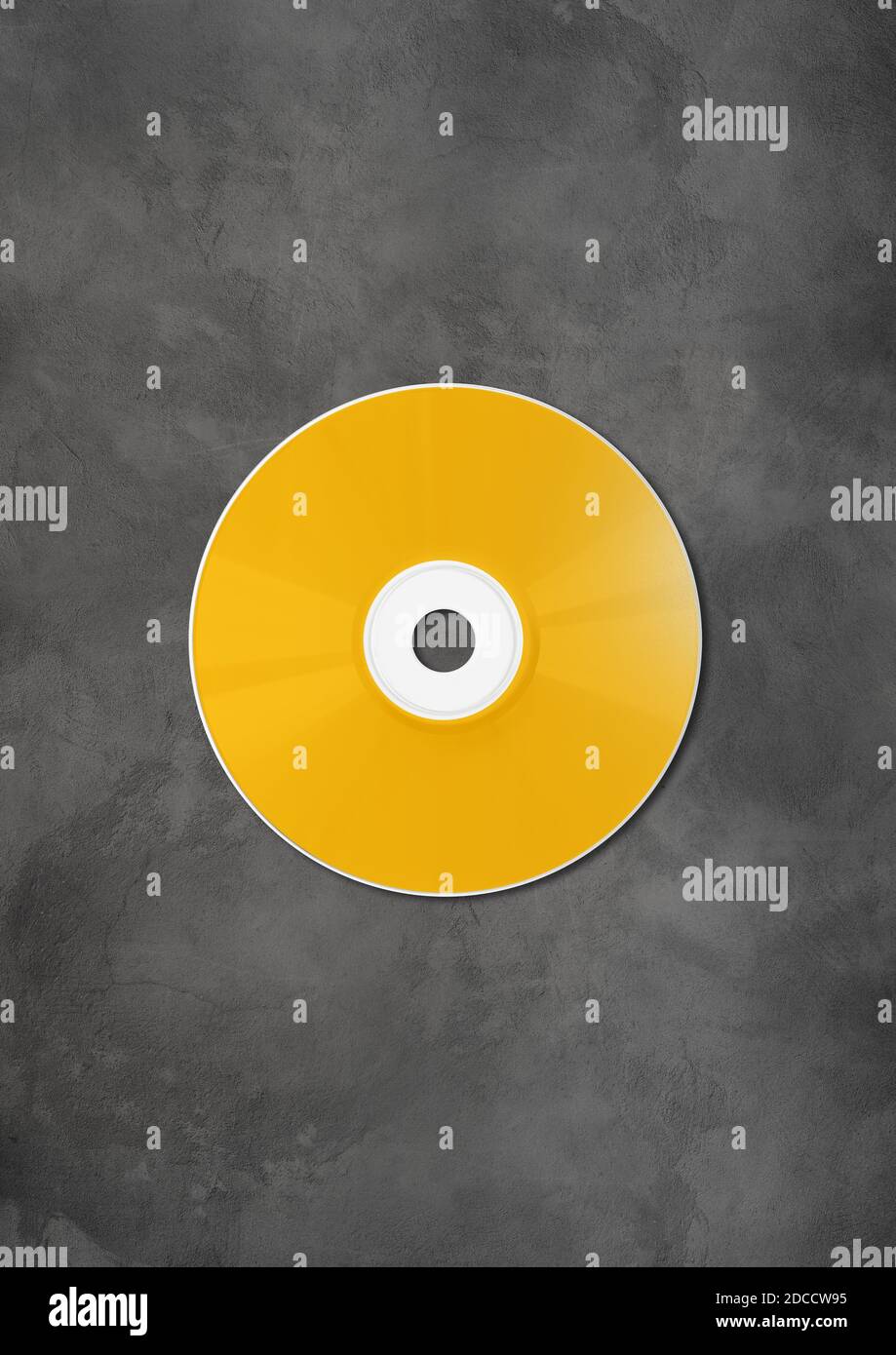 Yellow CD - DVD label mockup template isolated on concrete background ...