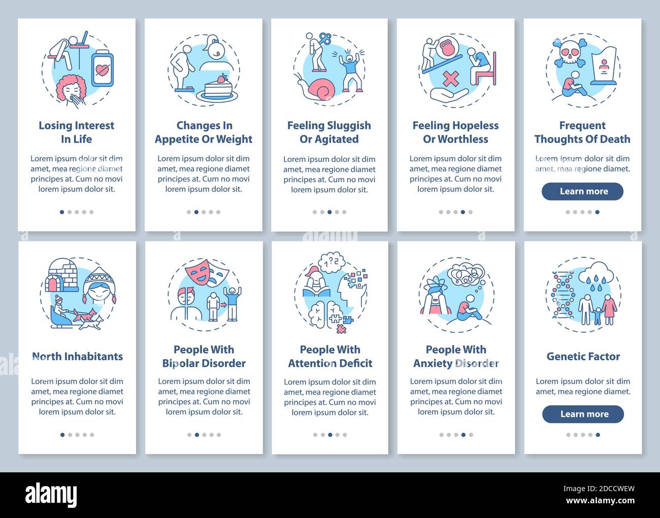 Seasonal affective disorder symptoms onboarding mobile app page screen ...