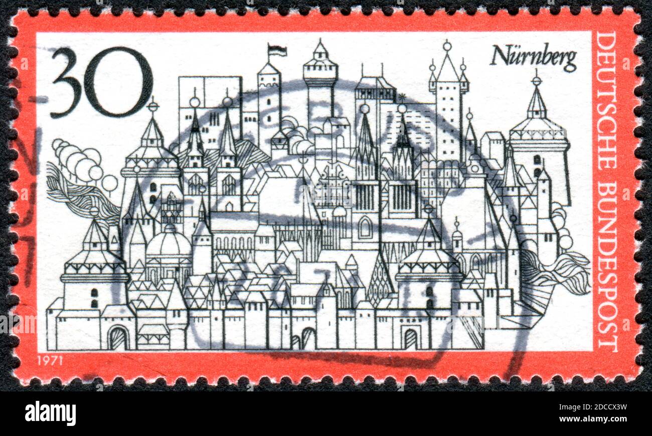 GERMANY - CIRCA 1971: A stamp printed in Germany, shown the Historical ...